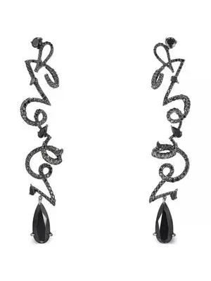 ANABELA CHAN 14k White Gold Vermeil Script Diamond Drop Earrings - Silver