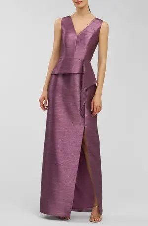 KAY UNGER Octavia Metallic Column Gown