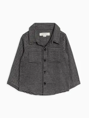 KENDI Lev Organic Flannel Long Sleeve Collared Button Down Shirt - Houndstooth