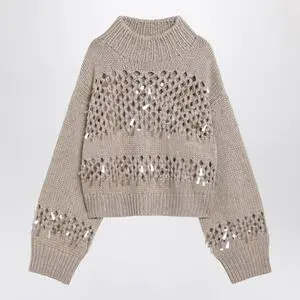 Brunello Cucinelli Openwork Cashmere Sweater With Sequins - Brown