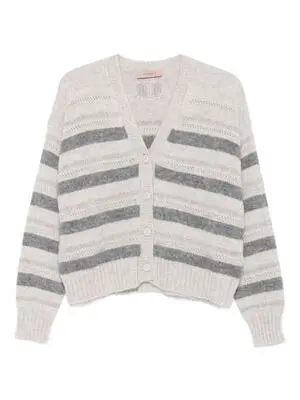 TWINSET Striped Buttoned Cardigan - Grey