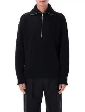 LEMAIRE Half Zip Ribbed Virgin Wool Sweater - Black