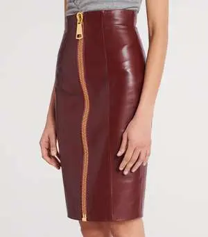 Balmain Lambskin Zip-up Pencil Skirt