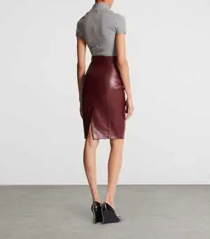 Balmain Lambskin Zip-up Pencil Skirt
