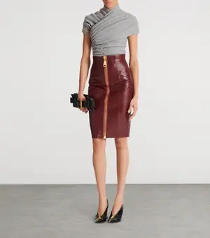 Balmain Lambskin Zip-up Pencil Skirt