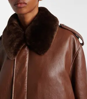 Prada Shearling-trimmed Leather Bomber Jacket - Brown