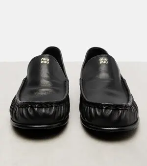 Miu Miu Logo Leather Loafers - Black