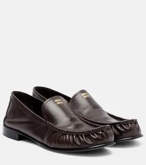 Miu Miu Logo Leather Loafers - Black