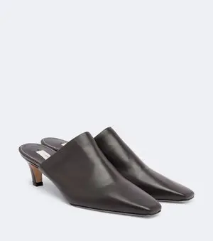 TOTEME Leather Square Toe Mules - Brown