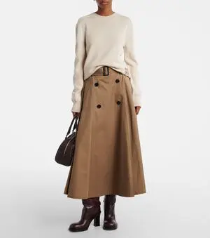 Burberry Belted Cotton Midi Skirt - Brown