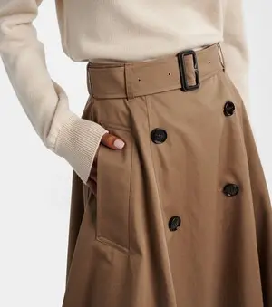 Burberry Belted Cotton Midi Skirt - Brown