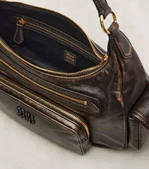 Miu Miu Distressed Leather Shoulder Bag - Brown