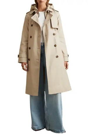 REISS Azura Trench Coat With Removable Quilted Hood - Stone