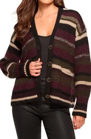 Ramy Brook Caroline Stripe Cardigan - Deep Olive Stripe