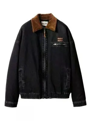 Miu Miu Contrast-collar Logo Blouson Jacket - Black
