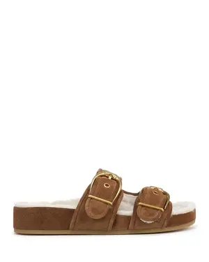 Veronica Beard Prue Shearling Buckled Sandals