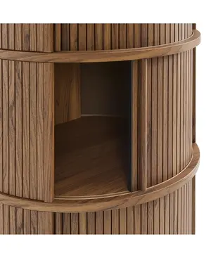 MODWAY Clement Round Pedestal Stand Storage Table With Sliding Tambour Doors