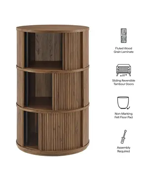 MODWAY Clement Round Pedestal Stand Storage Table With Sliding Tambour Doors