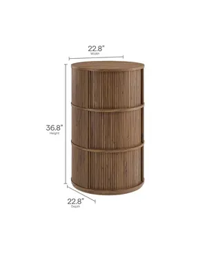 MODWAY Clement Round Pedestal Stand Storage Table With Sliding Tambour Doors