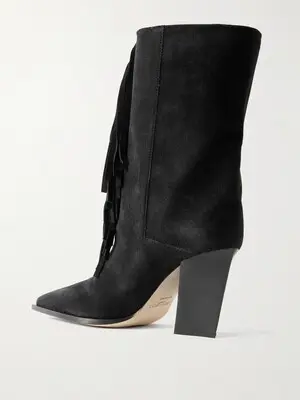 JIMMY CHOO Hart 85 Fringed Suede Boots - Black