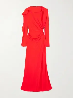 Victoria Beckham Draped Asymmetric Jersey Maxi Dress - Red