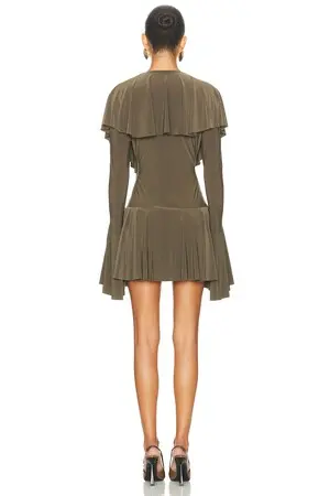 Norma Kamali Long Sleeve Deep V Ruffle Mini Dress - Bark