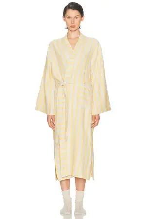 PARACHUTE Linen Stripe Robe In Yellow,beige - Natural & Yellow