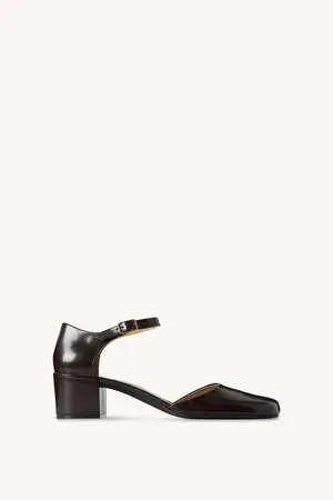 THE ROW Leather Ankle Strap Heels - Lacquer Brown