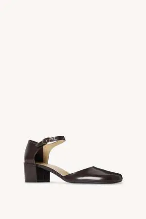 THE ROW Leather Ankle Strap Heels - Lacquer Brown