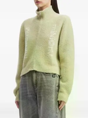 MINI CREAM High-neck Zip-front Cardigan - Green