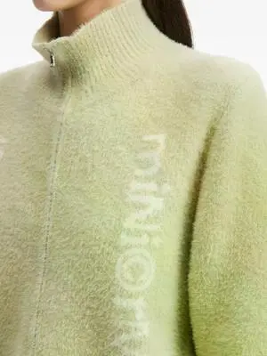 MINI CREAM High-neck Zip-front Cardigan - Green