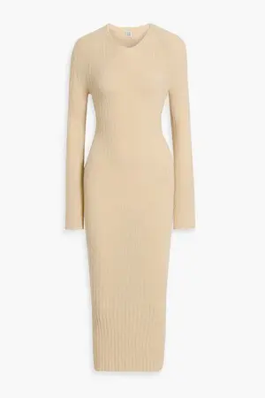 TOTEME Ribbed Bouclé-knit Wool-blend Midi Dress - Beige