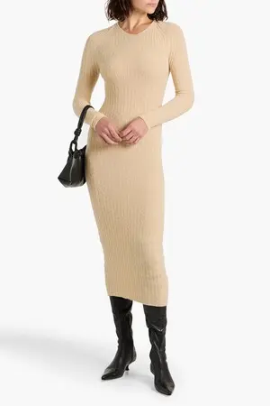 TOTEME Ribbed Bouclé-knit Wool-blend Midi Dress - Beige