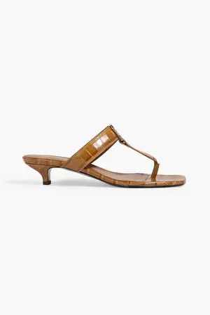 TOTEME Buckled Croceffect Leather Mules - Camel