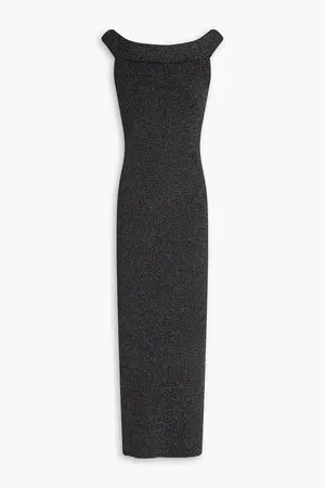 TOTEME Off-The-Shoulder Metallic Knitted Midi Dress - Black
