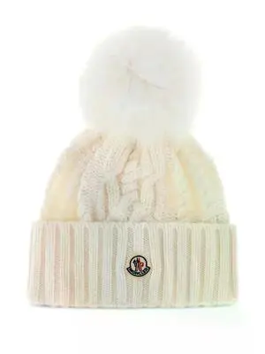 Moncler Cable-knit Beanie With Pom-pom - Neutrals