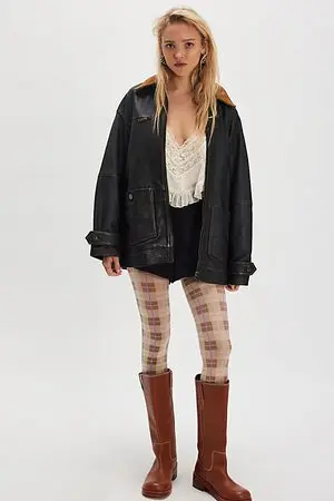 Free People Highland Hues Tartan Tights - Butter Yellow Combo
