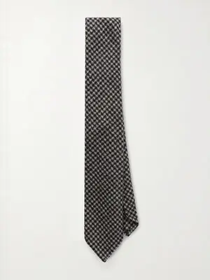 DE PETRILLO 7cm Houndstooth Wool And Cashmere-blend Tie - Gray