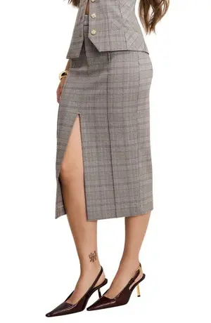 Good American Plaid Fitted Midi Skirt