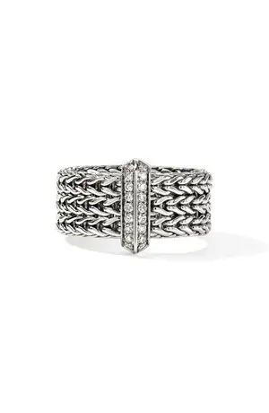 John Hardy Sterling Icon Link Ring With Diamonds - Silver