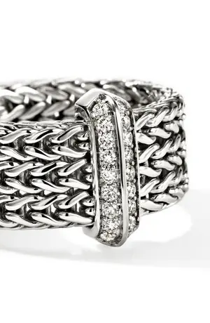 John Hardy Sterling Icon Link Ring With Diamonds - Silver