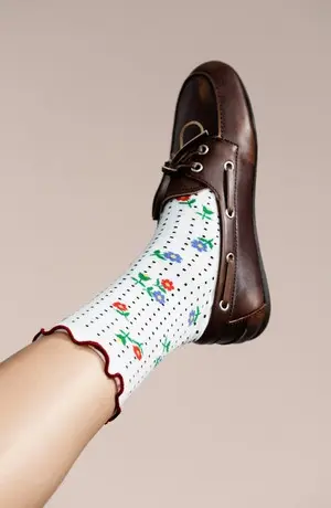 Hansel From Basel Dottie Floral Crew Socks - White