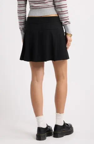 Bp. Plaid Pleated Mini Skirt With Belt - Black