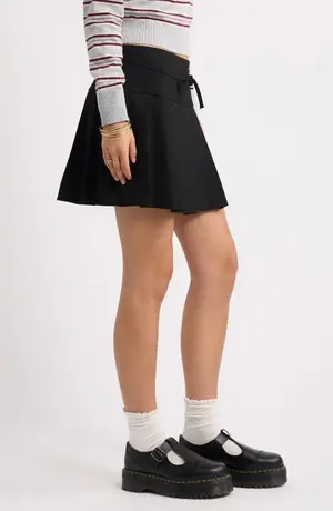 Bp. Plaid Pleated Mini Skirt With Belt - Black