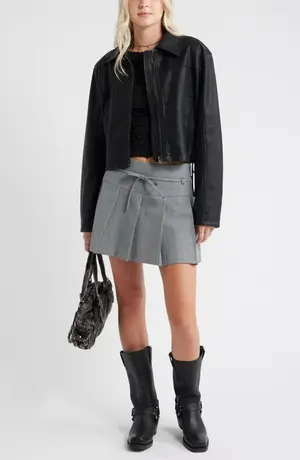 Bp. Plaid Pleated Mini Skirt With Belt