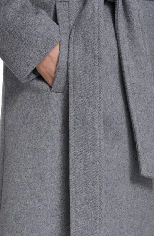 Cole Haan Wool Blend Coat With Faux Fur Trimmed Hood