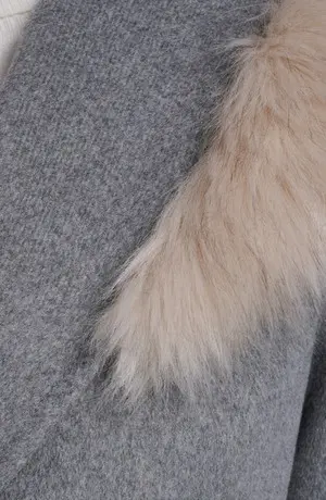 Cole Haan Wool Blend Coat With Faux Fur Trimmed Hood