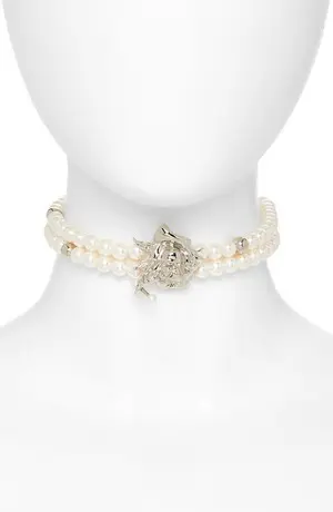 JUSTINE CLENQUET Juliet Rose Faux Pearl Choker Necklace - Palladium