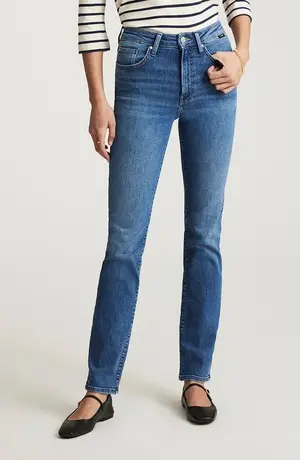 MAVI Kendra High Waist Straight Leg Jeans - Mid Brushed Flex Blue