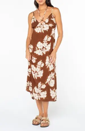Roxy Sunshine Crush Floral Halter Midi Dress - Tiramisu